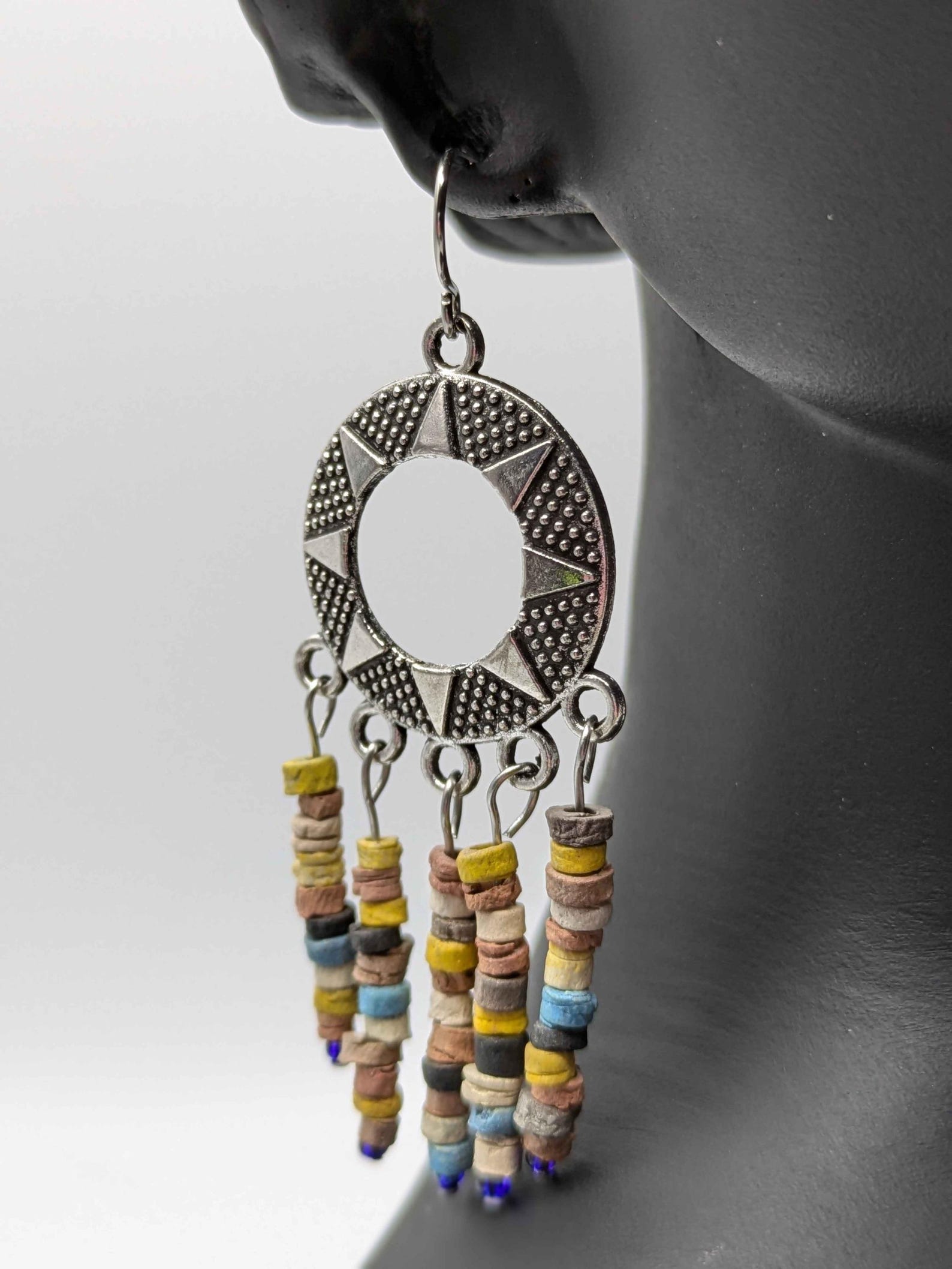 Modern-made Faience/ Egyptian Clay Mummy Bead Dangle Earrings ...