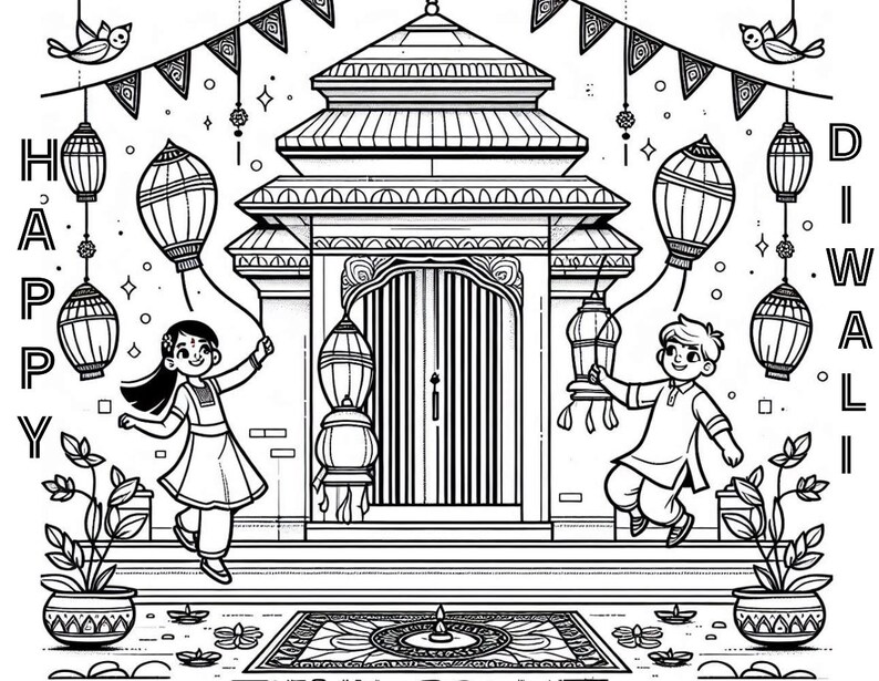 Kids 10 Diwali Coloring Pages: Family and Friends Activity (PDF ...
