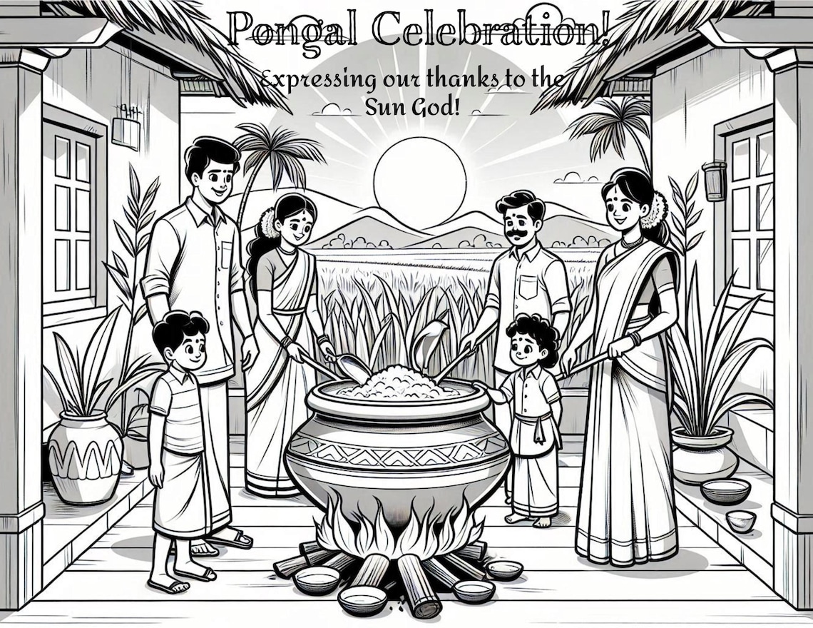 10 Happy Pongal Coloring Pages in Tamil, Pongal Activities,harvest ...