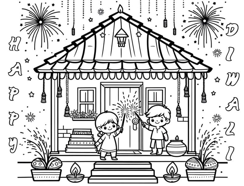 Buy 10 Kids Diwali Coloring Pages With Family & Friends Diwali Coloring ...