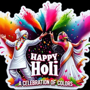 12 Happy Holi Glossy & Colorful Stickers,holi Activities/coloring ...