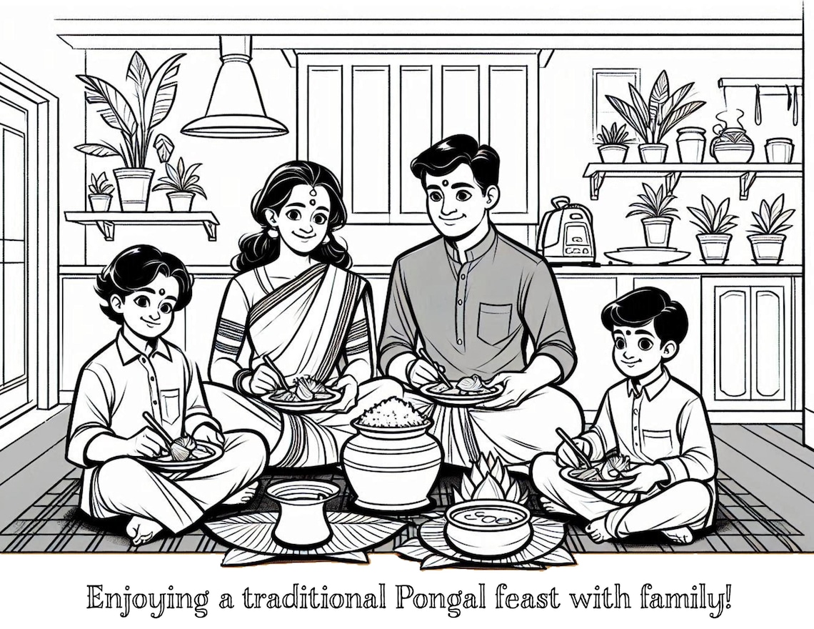 10 Happy Pongal Coloring Pages in Tamil, Pongal Activities,harvest ...
