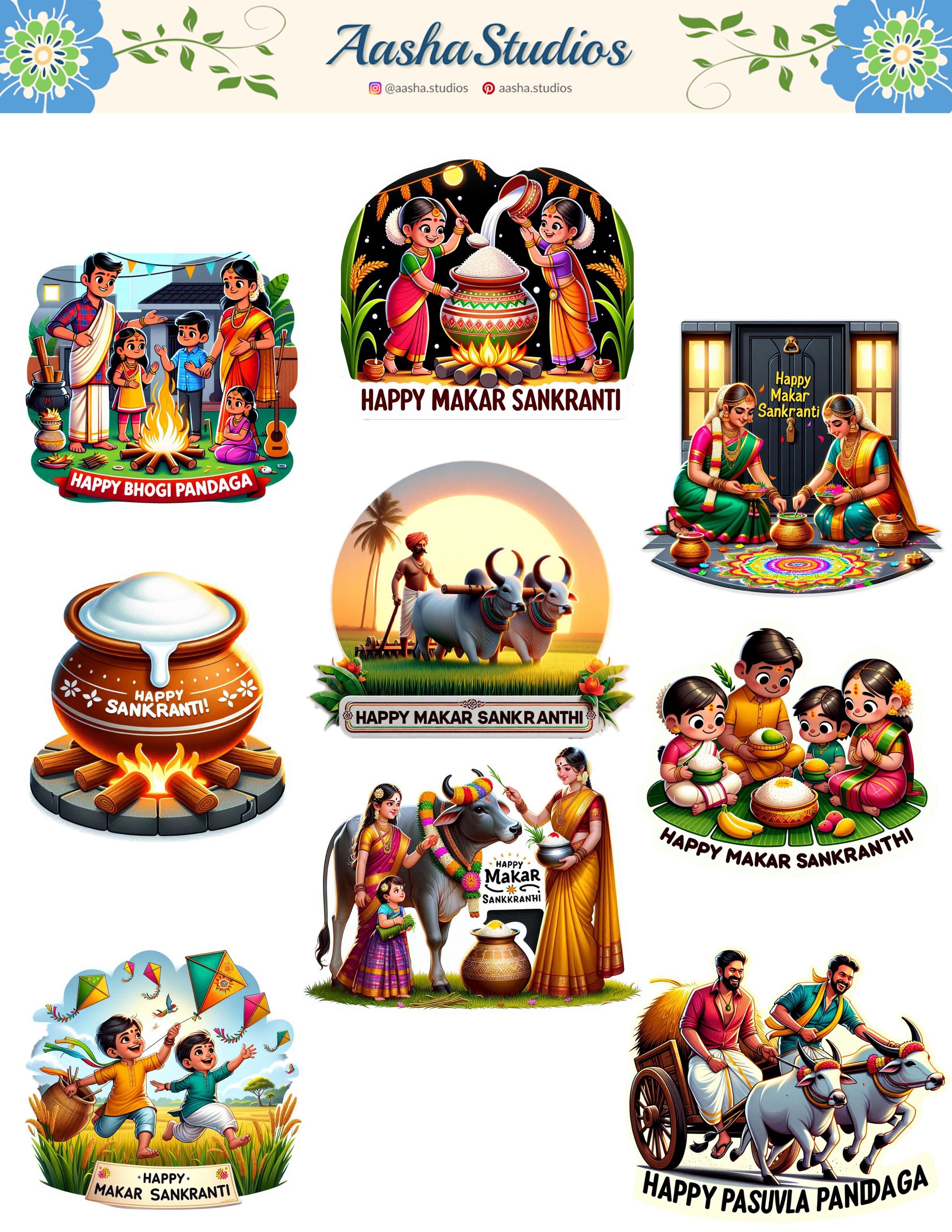 Makar Sankranti (telugu) 9 PNG Sticker Images, Makar Sankranti Kids ...