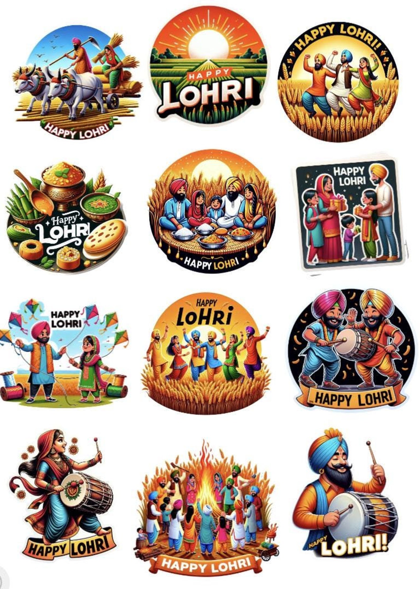 12 Happy Lohri Stickers,lohri Kids Activities/coloring/cards/kids ...