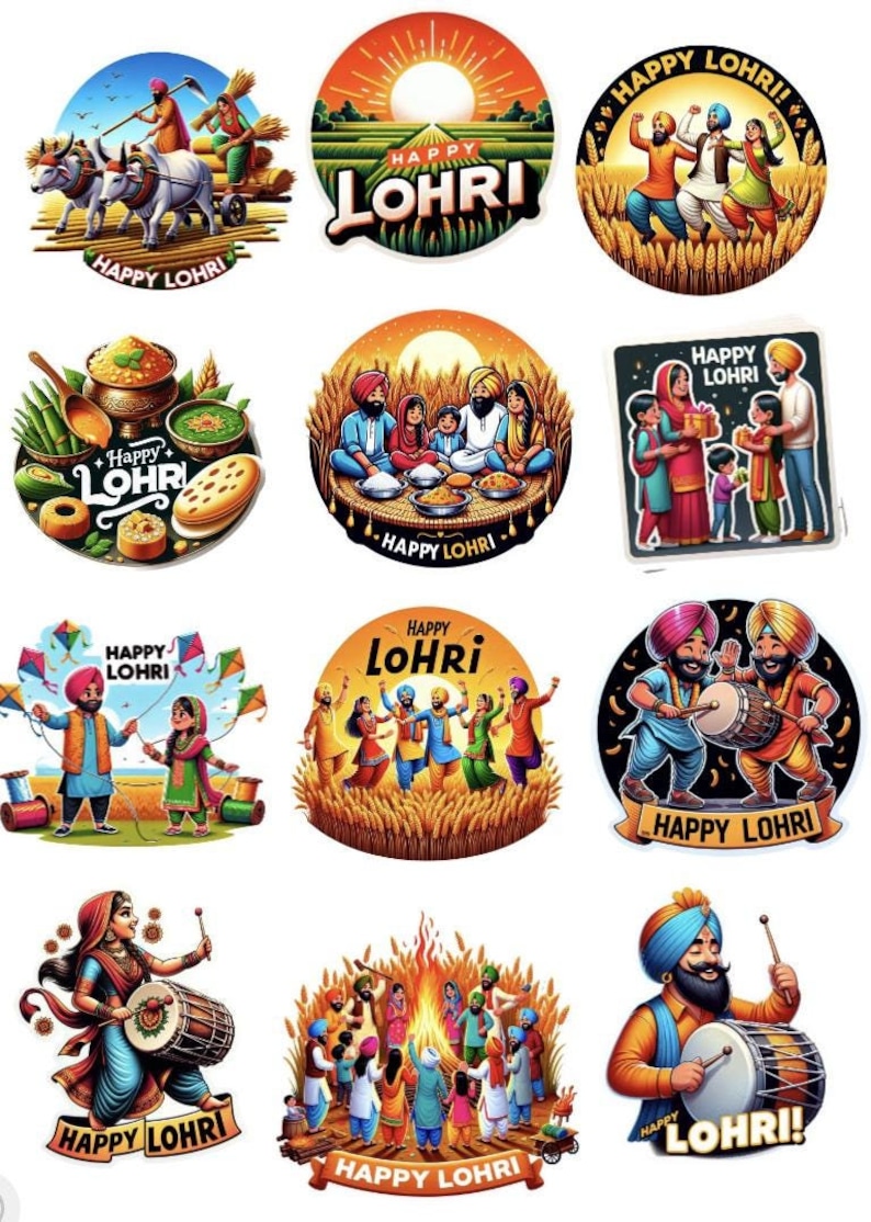 12 Happy Lohri Stickers,lohri Kids Activities/coloring/cards/kids ...