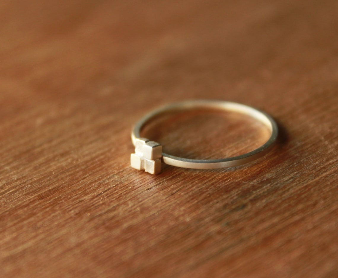 Tiny Block Ring Stacking Ring Sterling Silver - Etsy