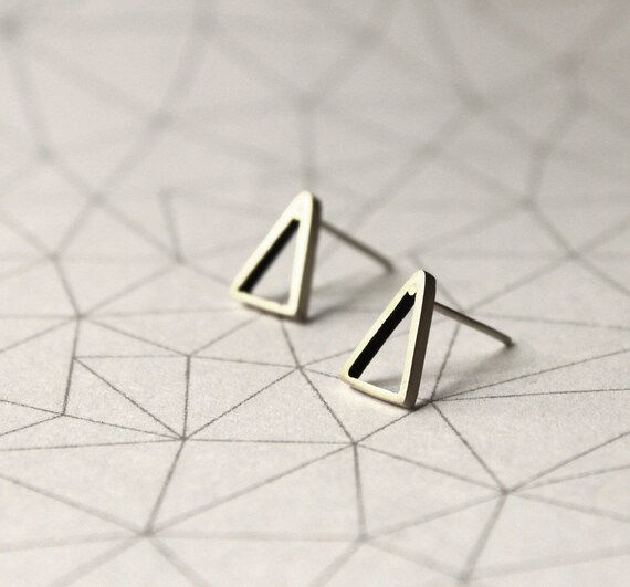 Small Triangles Stud Earrings Sterling Silver | Etsy