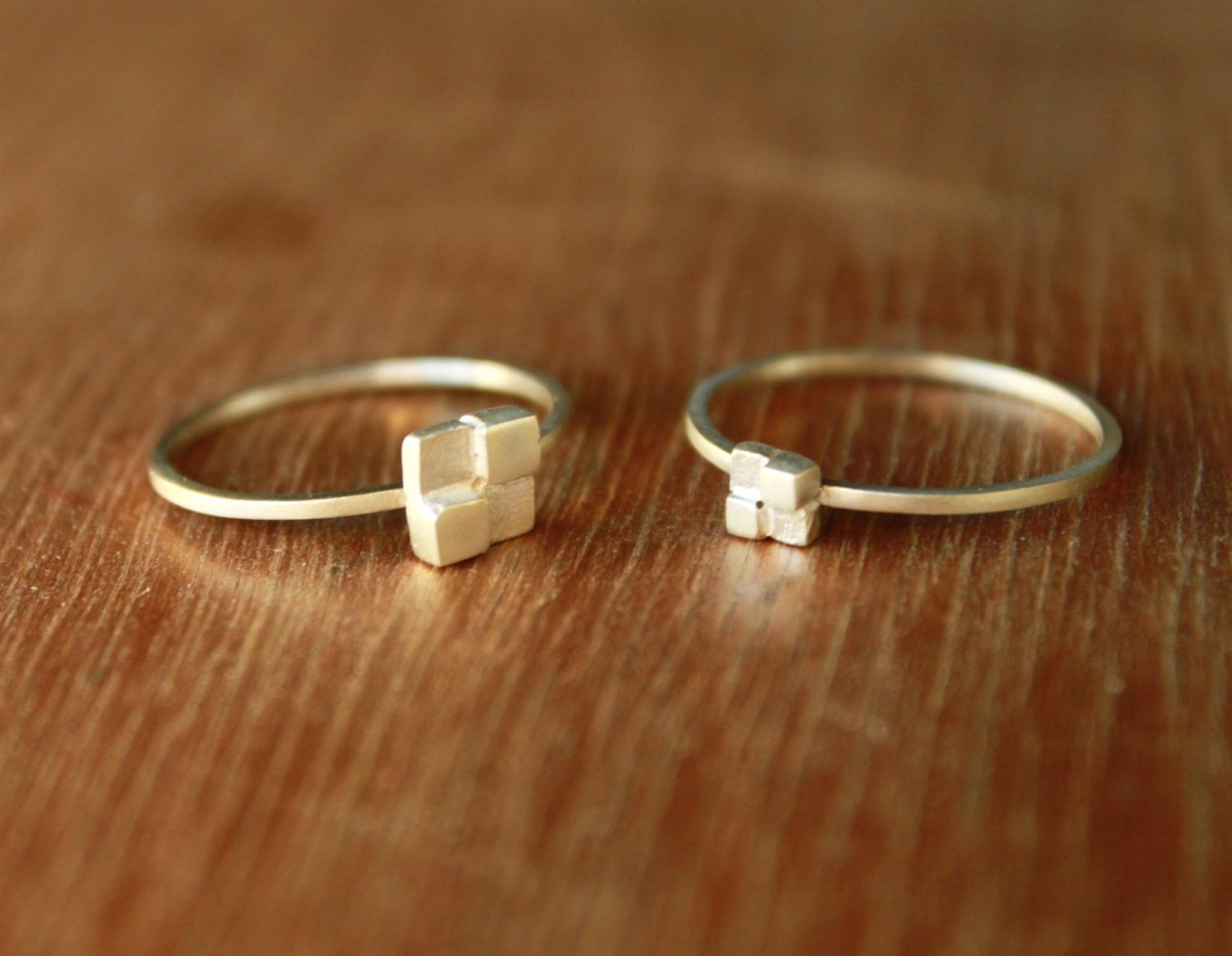 Two Block Rings Stacking Rings Sterling Silver Set of 2 | Etsy