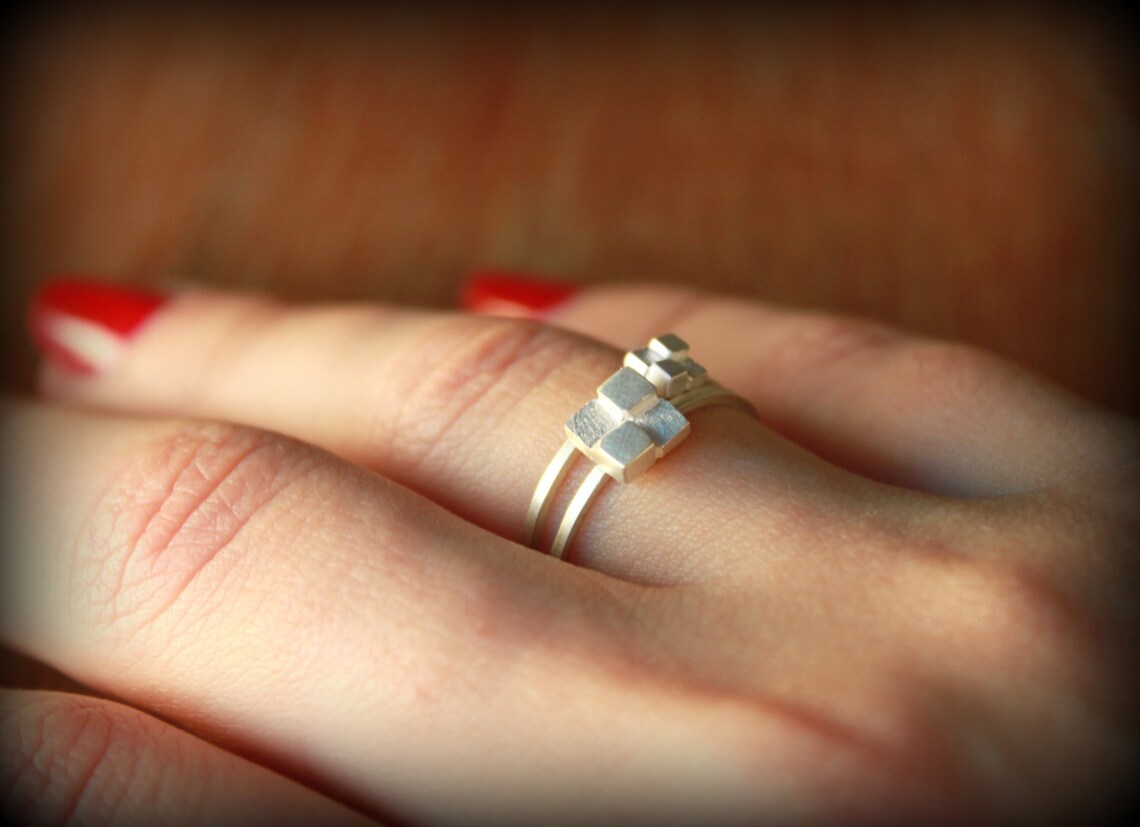 Two Block Rings Stacking Rings Sterling Silver Set of 2 | Etsy