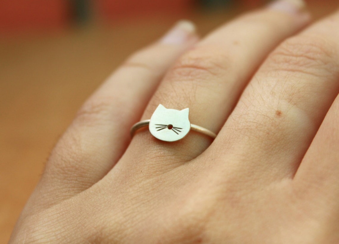 Tiny Cat Ring sterling Silver Cat Lover Gift - Etsy