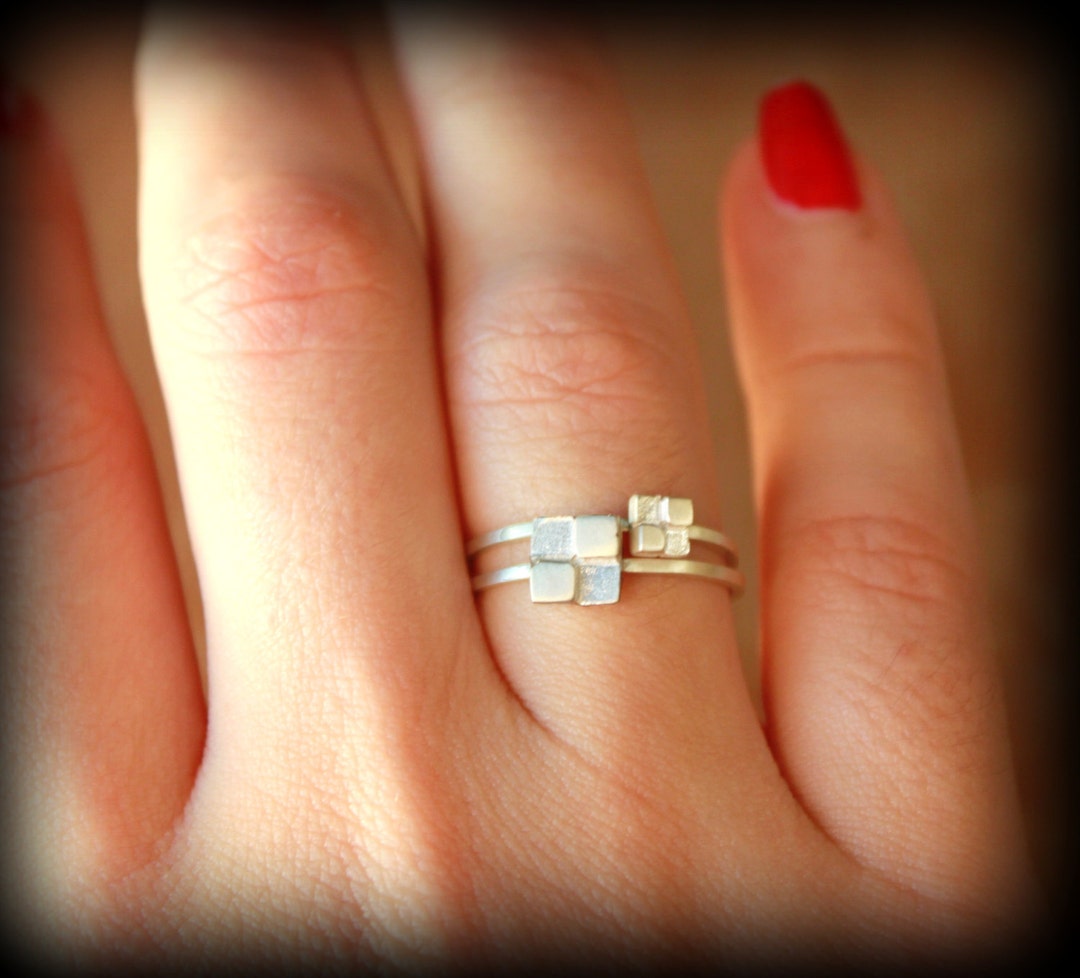 Two Block Rings Stacking Rings Sterling Silver Set of 2 - Etsy