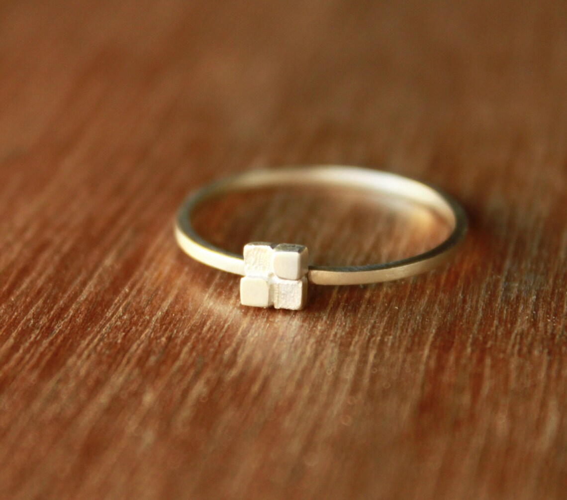 Tiny Block Ring - Stacking Ring - Sterling Silver - Etsy