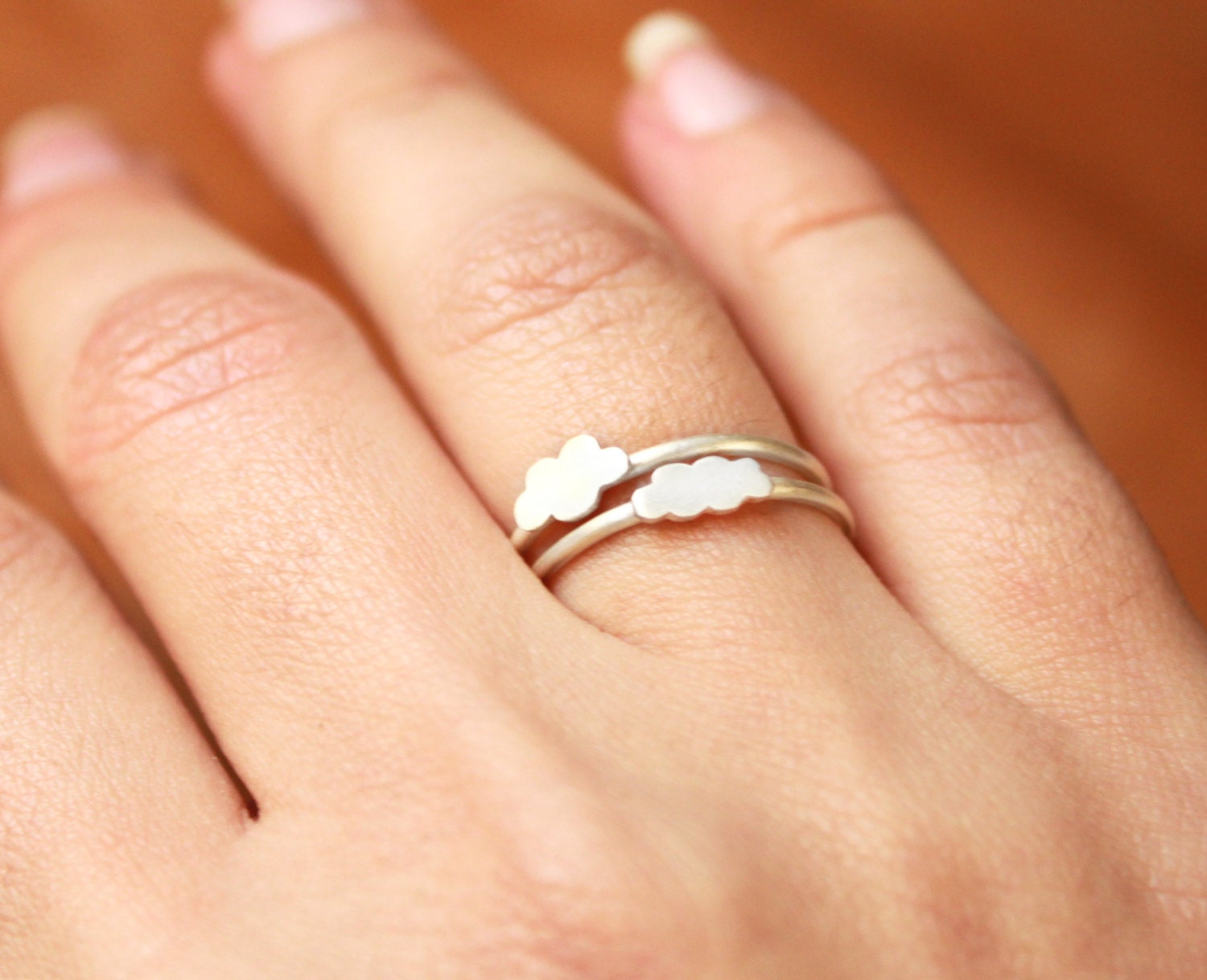 Two Cloud Rings Stacking Rings Sterling Silver Set of 2 | Etsy