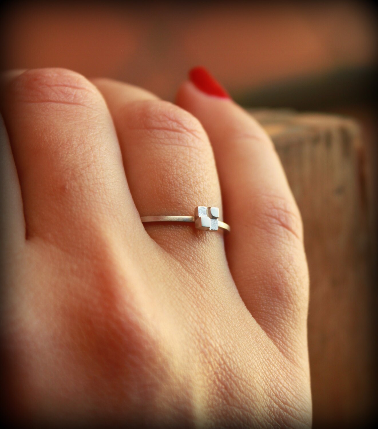 Tiny Block Ring Stacking Ring Sterling Silver - Etsy