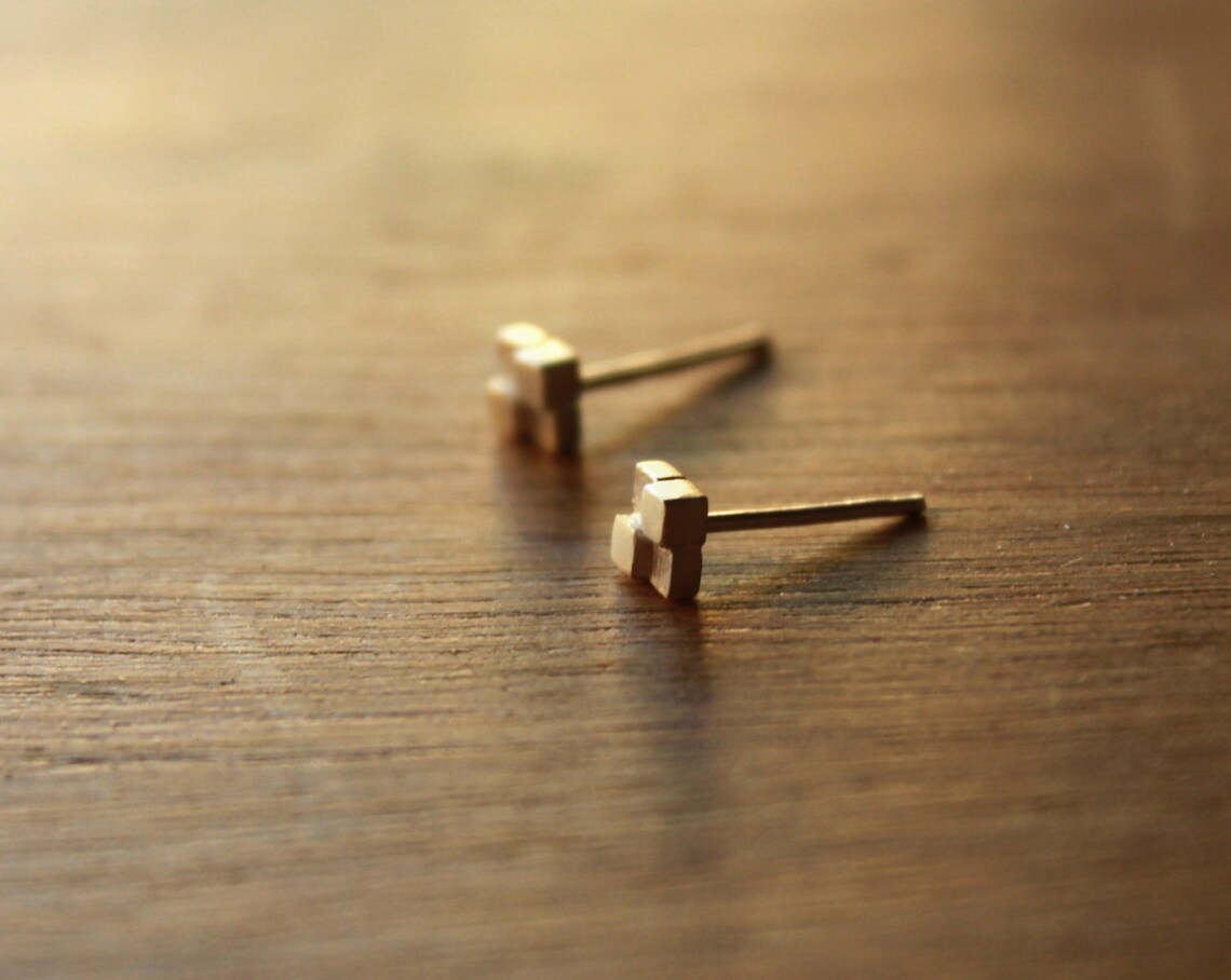 Tiny Block Earrings-sterling Silver - Etsy