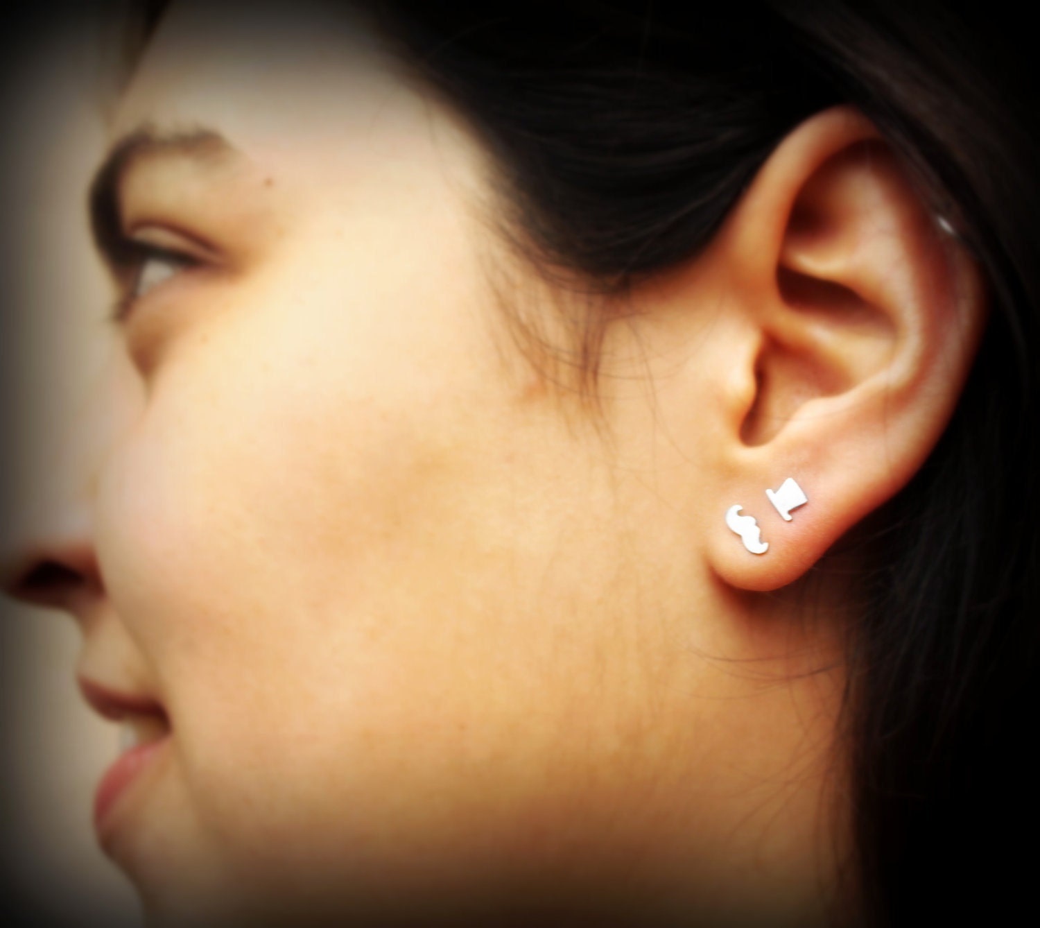 Tiny Mustache With Hat Earrings-sterling Silver - Etsy