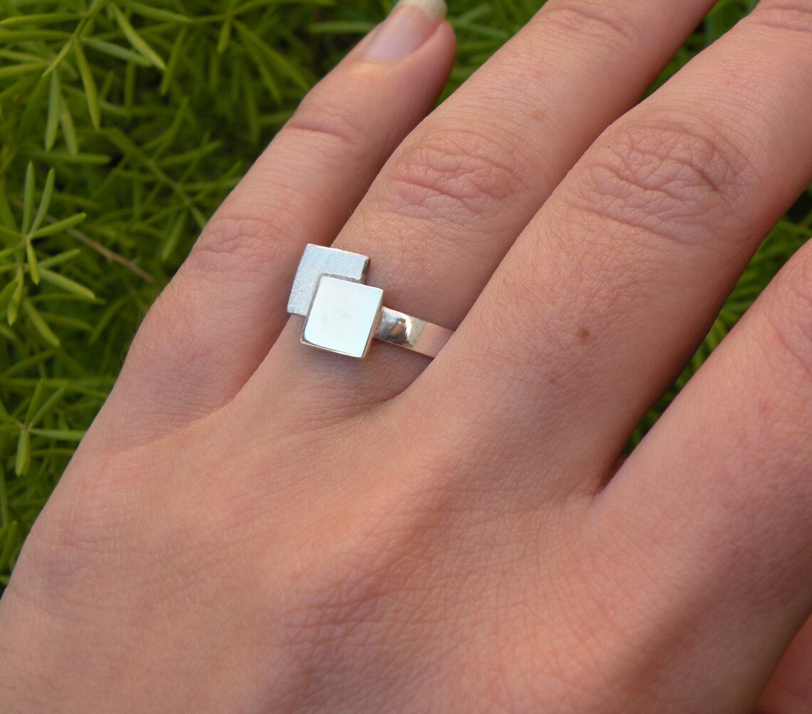 Double Square Ring-sterling Silver - Etsy