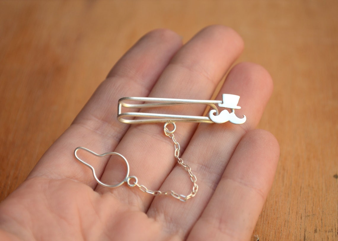 Skinny Mustache With Hat Tie Bar- Sterling Silver - Etsy