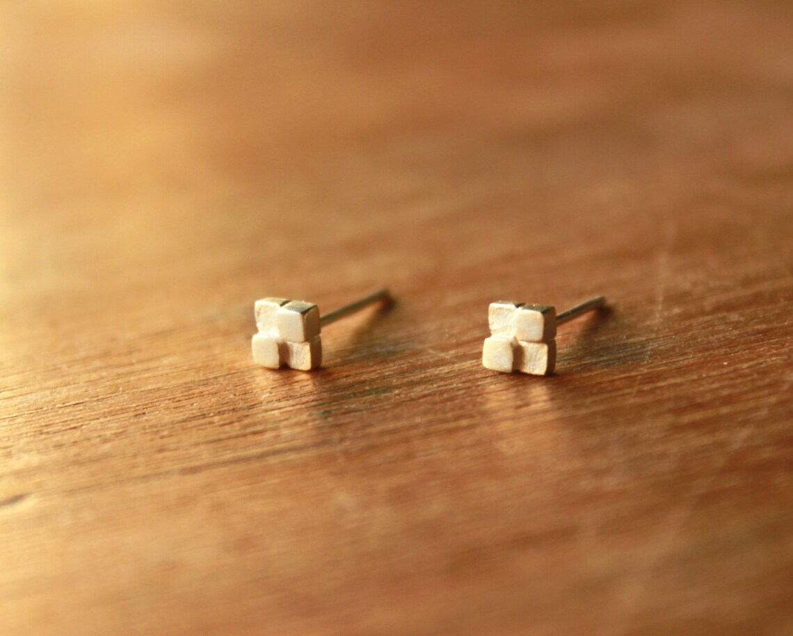 Tiny Block Earrings-sterling Silver - Etsy