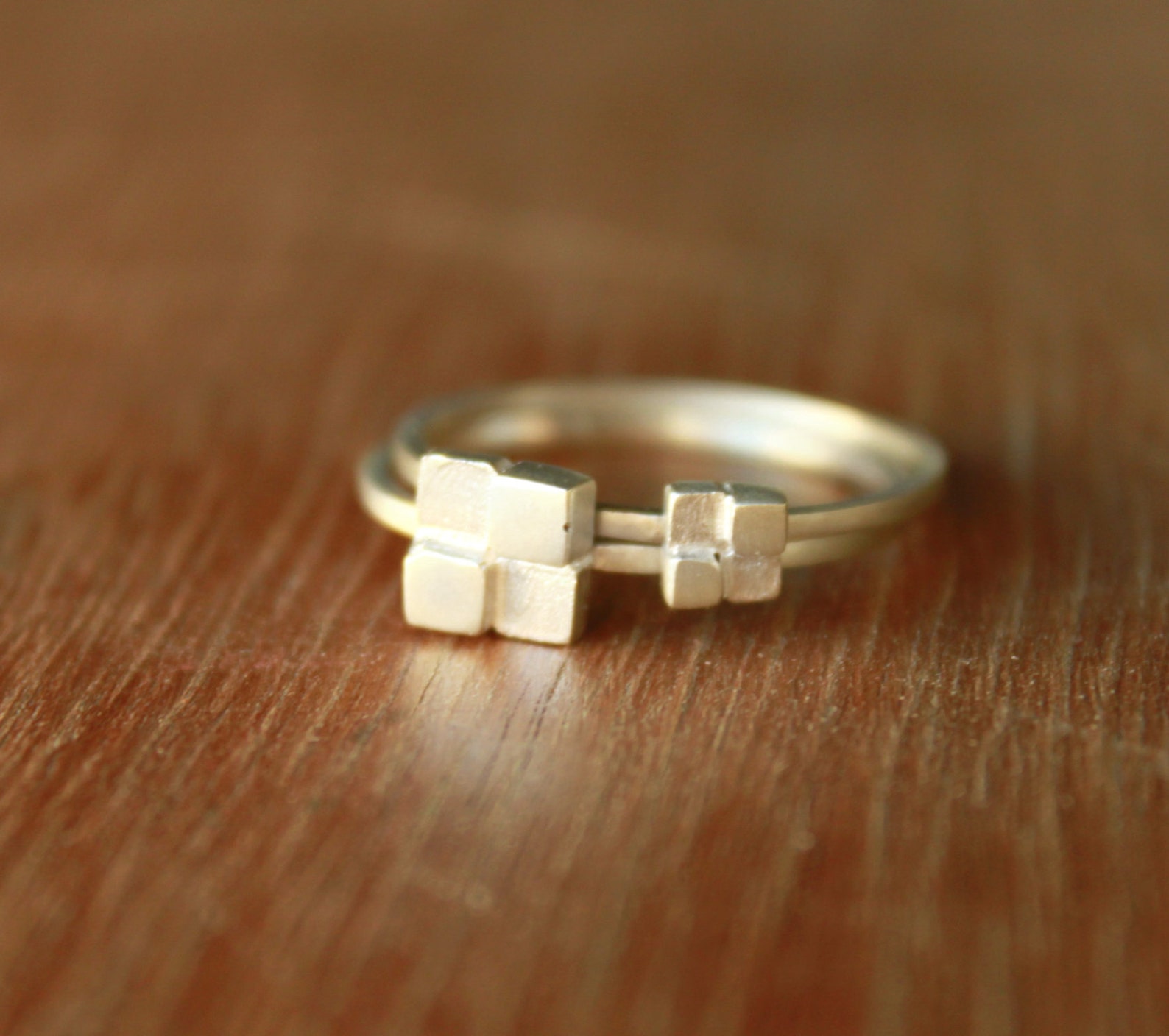 Two Block Rings Stacking Rings Sterling Silver Set of 2 | Etsy