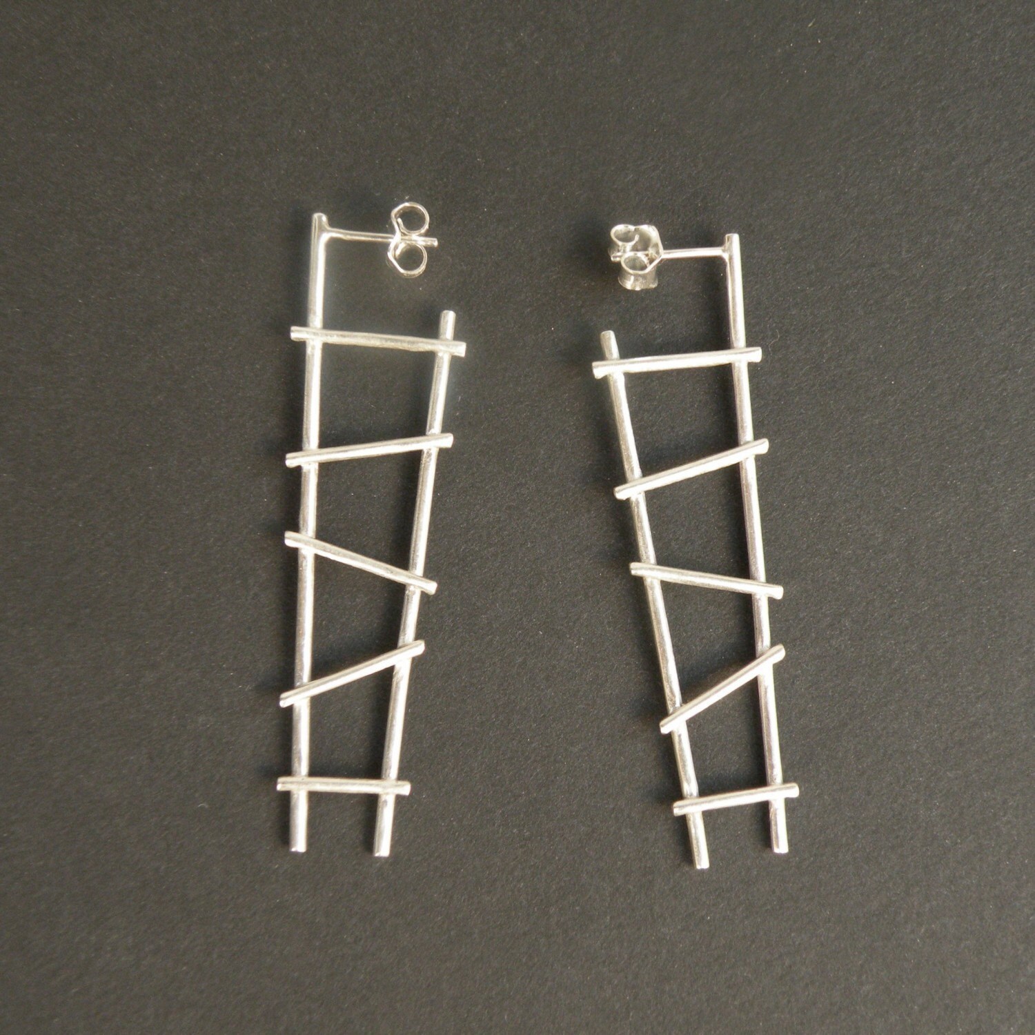Sterling Silver Ladder Earrings – Long Geometric Dangle – Handmade ...