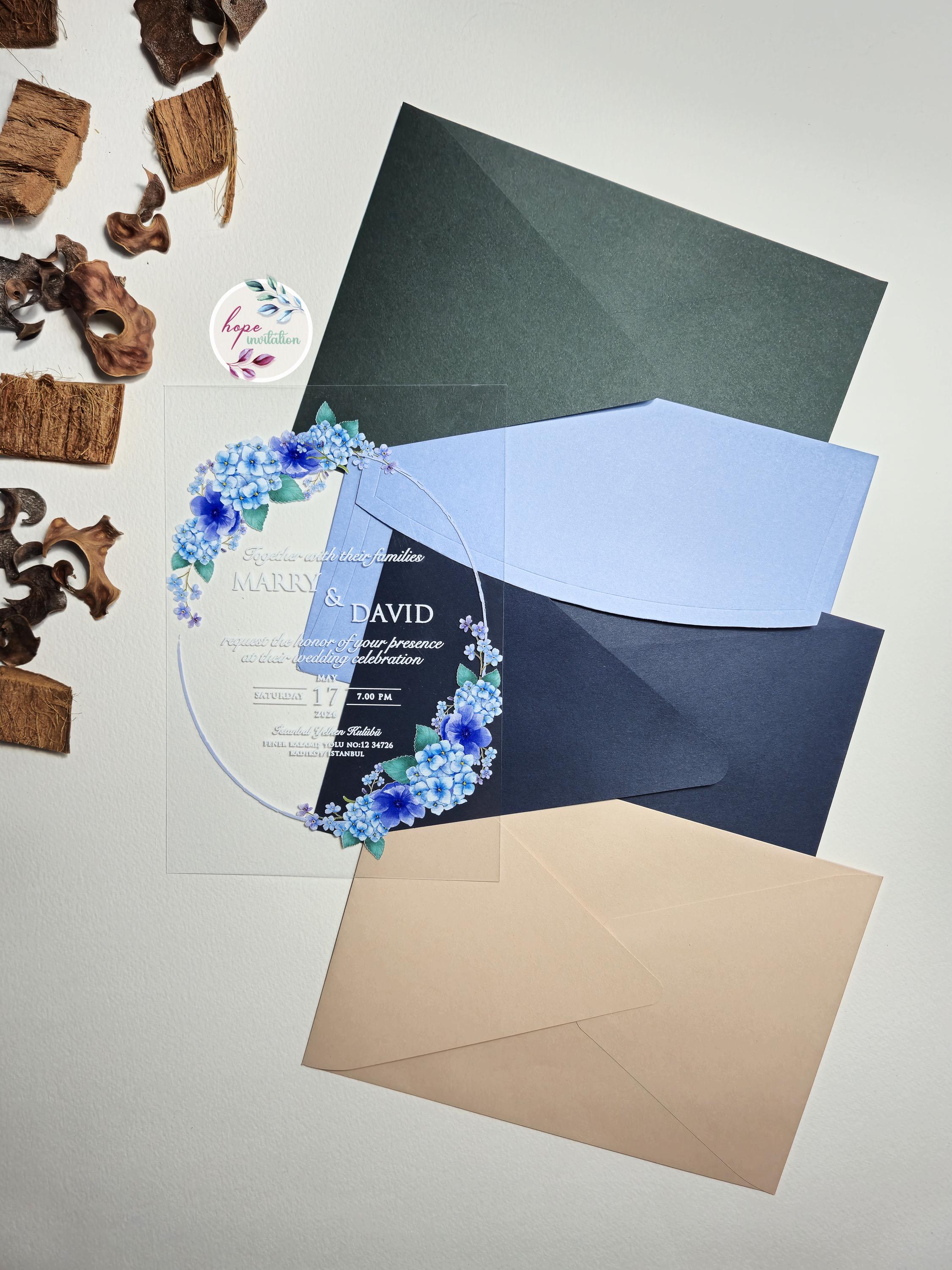 Hyrangea Oval Frame Wedding Invitation Set, Blue Hyrangea Birthday ...