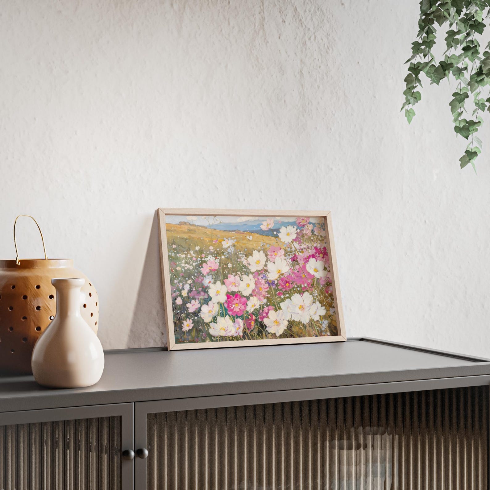 Cosmos Wildflower Field, Floral Landscape Oil Painting, Printable Wall ...