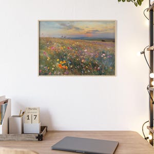 Wildflower Meadow at Sunset, Floral Landscape Oil Painting, Printable ...