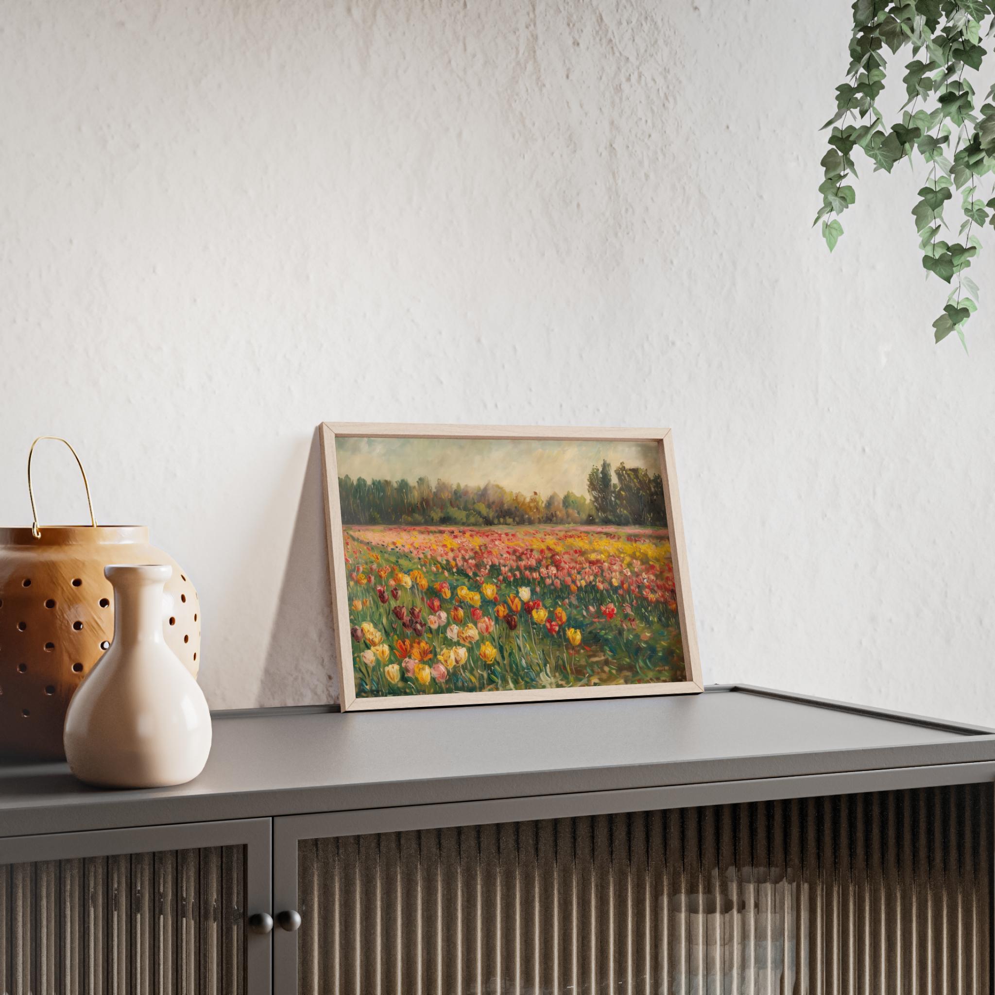 Tulip Field in Bloom, Floral Landscape Oil Painting, Printable Wall Art ...