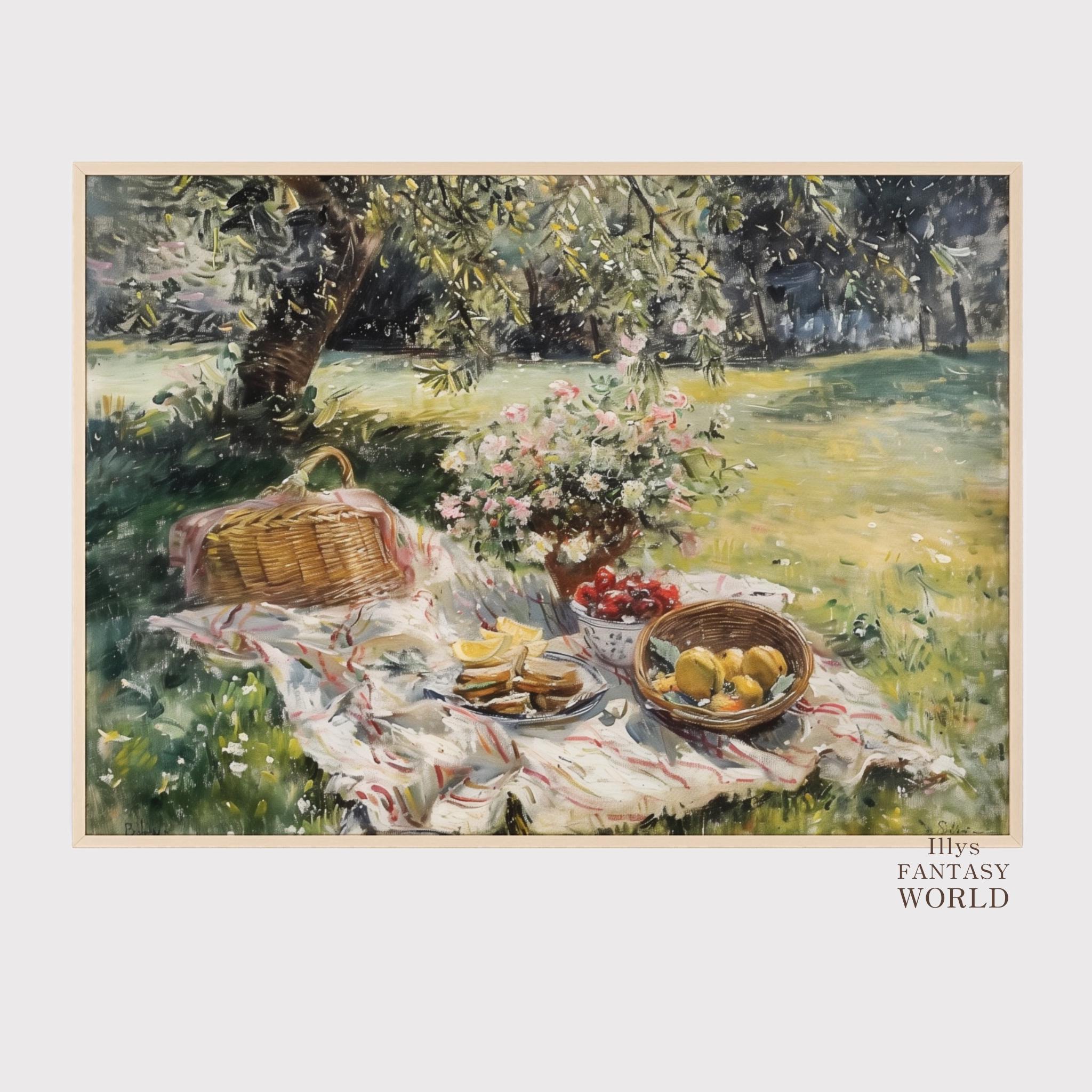 A Perfect Picnic, Picnic Oil Painting, Countryside Art, Printable Wall ...