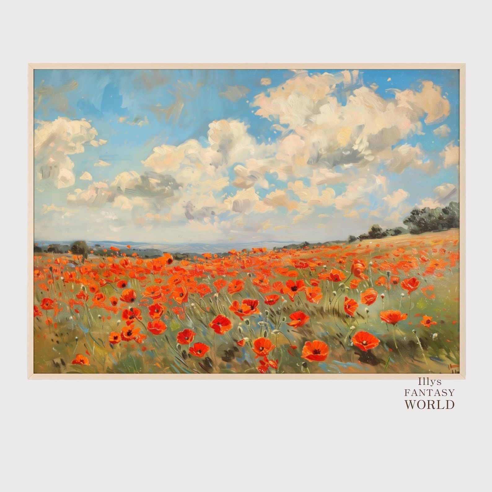 Field of Scarlet Poppies, Floral Landscape Oil Painting, Printable Wall ...