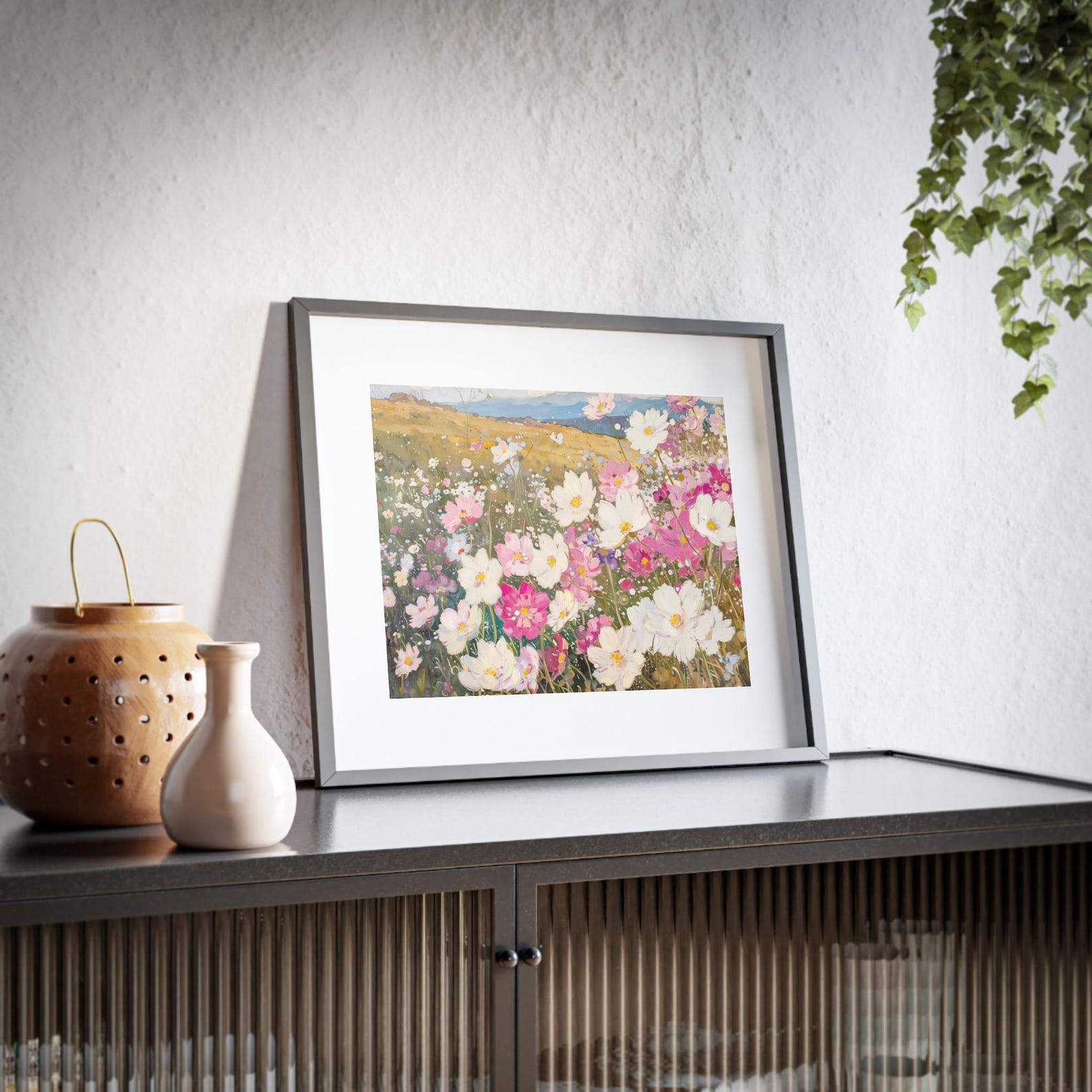 Cosmos Wildflower Field, Floral Landscape Oil Painting, Printable Wall ...