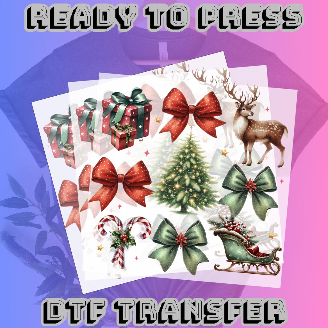 Christmas Tree Dtf , Christmas Ribbon Dtf Transfer, Ready to Press ...