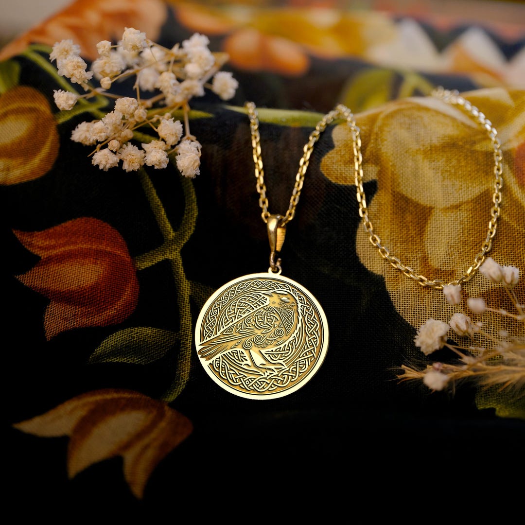 Raven Medallion – Norse Mythology Pendant – Gold Silver Bronze Necklace ...
