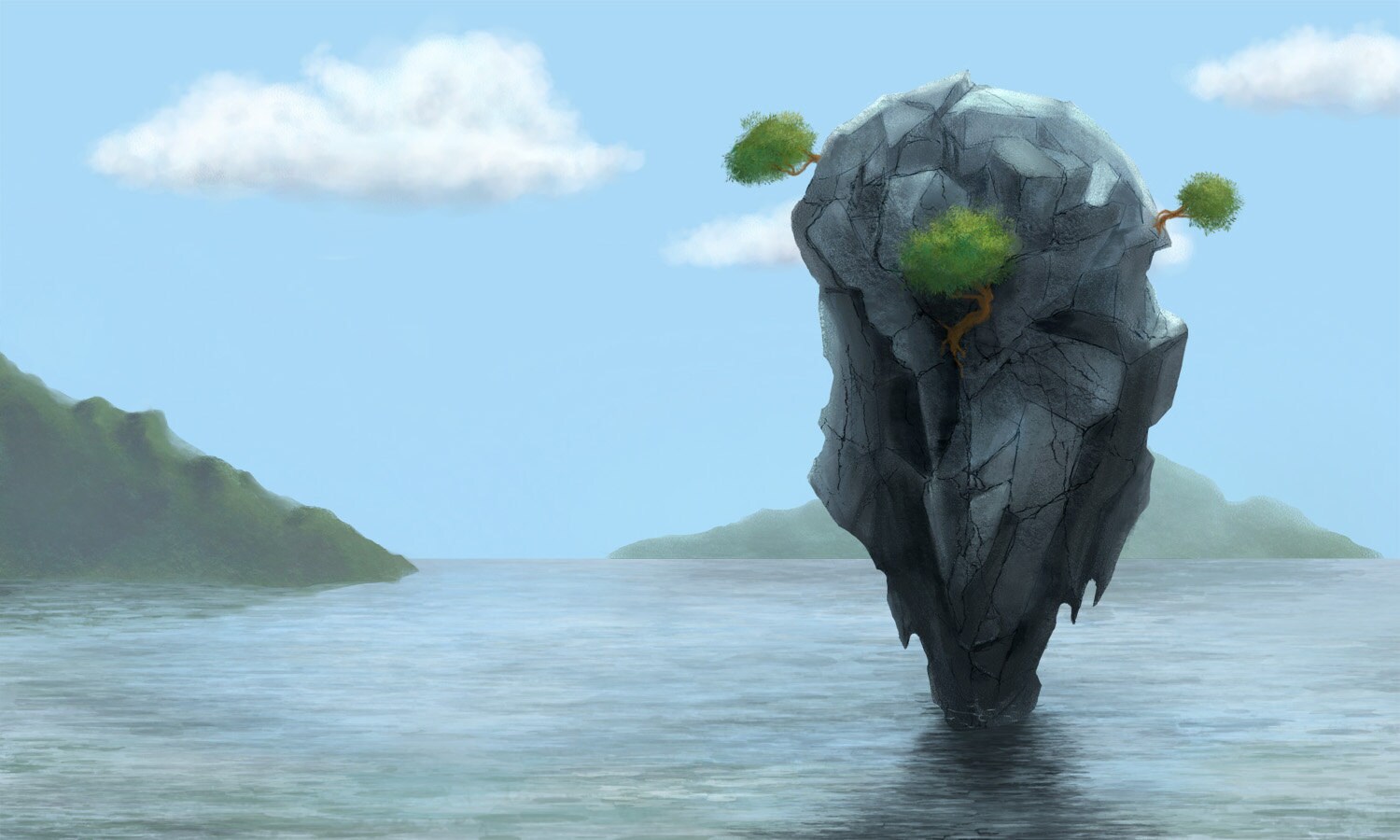 Floating Rock Island, a Tropical Paradise Framed Digital Illustration ...
