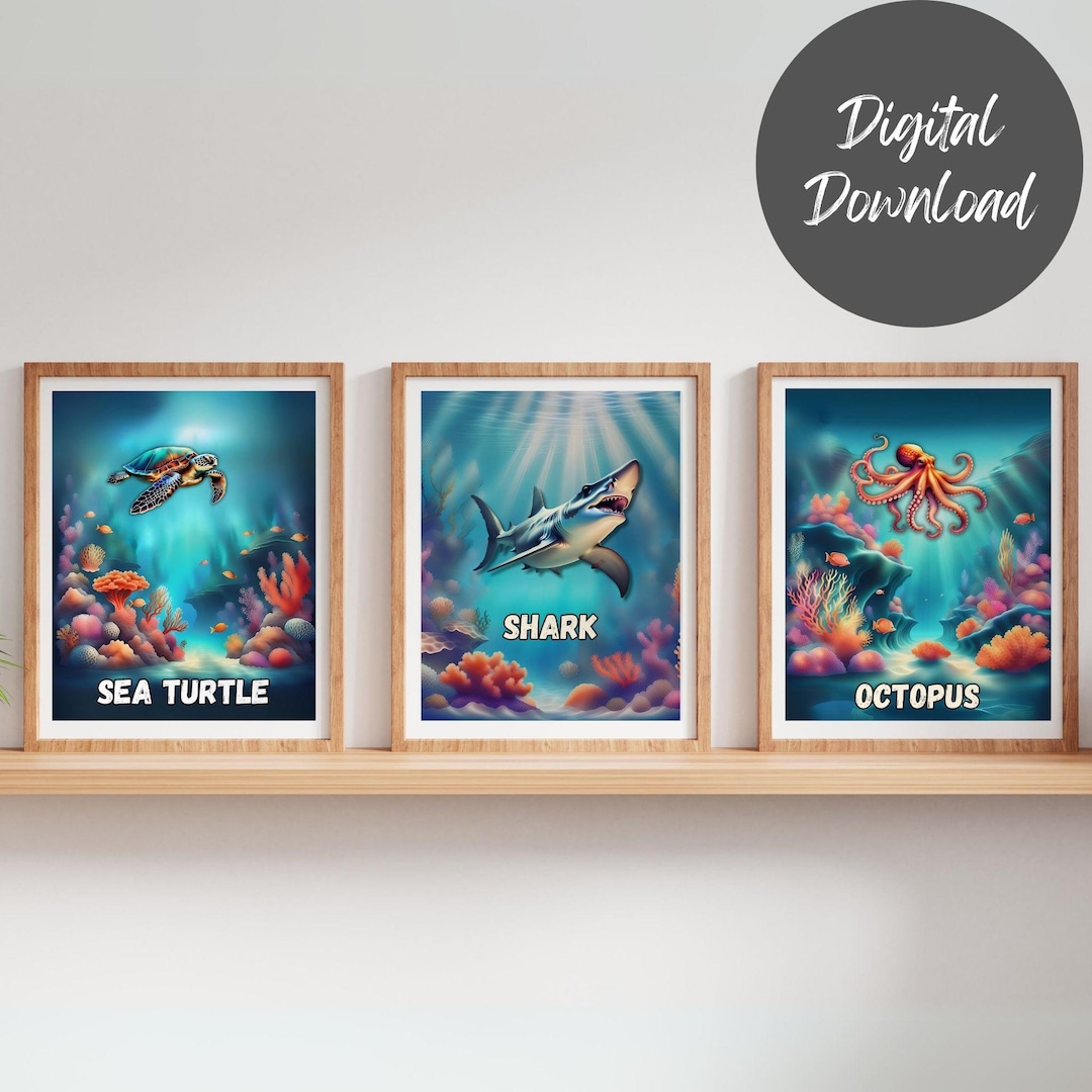 Deep Sea Collection - Set of 3: Sea Turtle, Octopus & Shark Digital ...