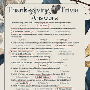 Thanksgiving Trivia | Table Favors | Thanksgiving Game for Adults ...