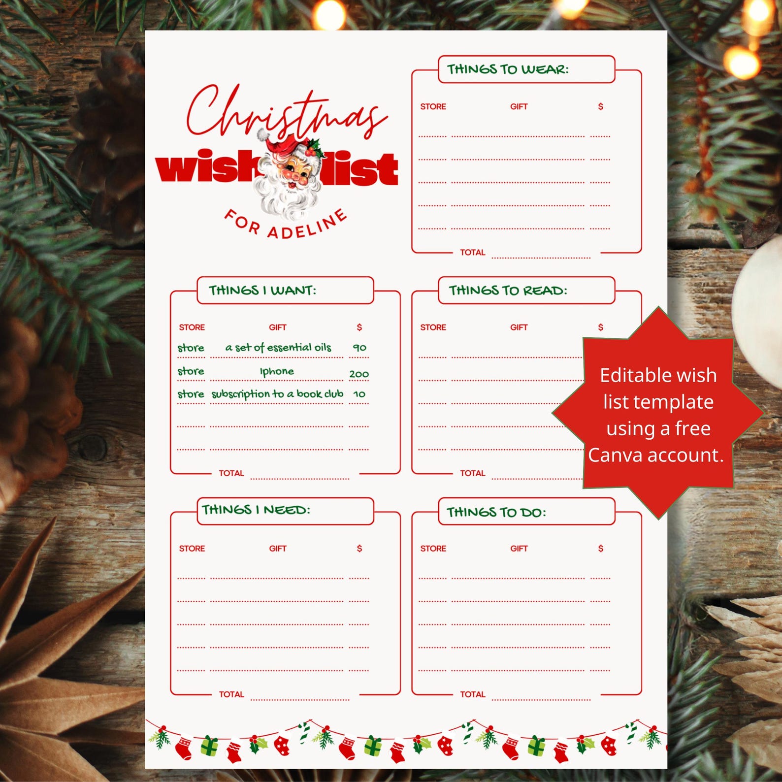 Santa Wish List Holiday Activity Kids Christmas List Holiday Wishes for ...