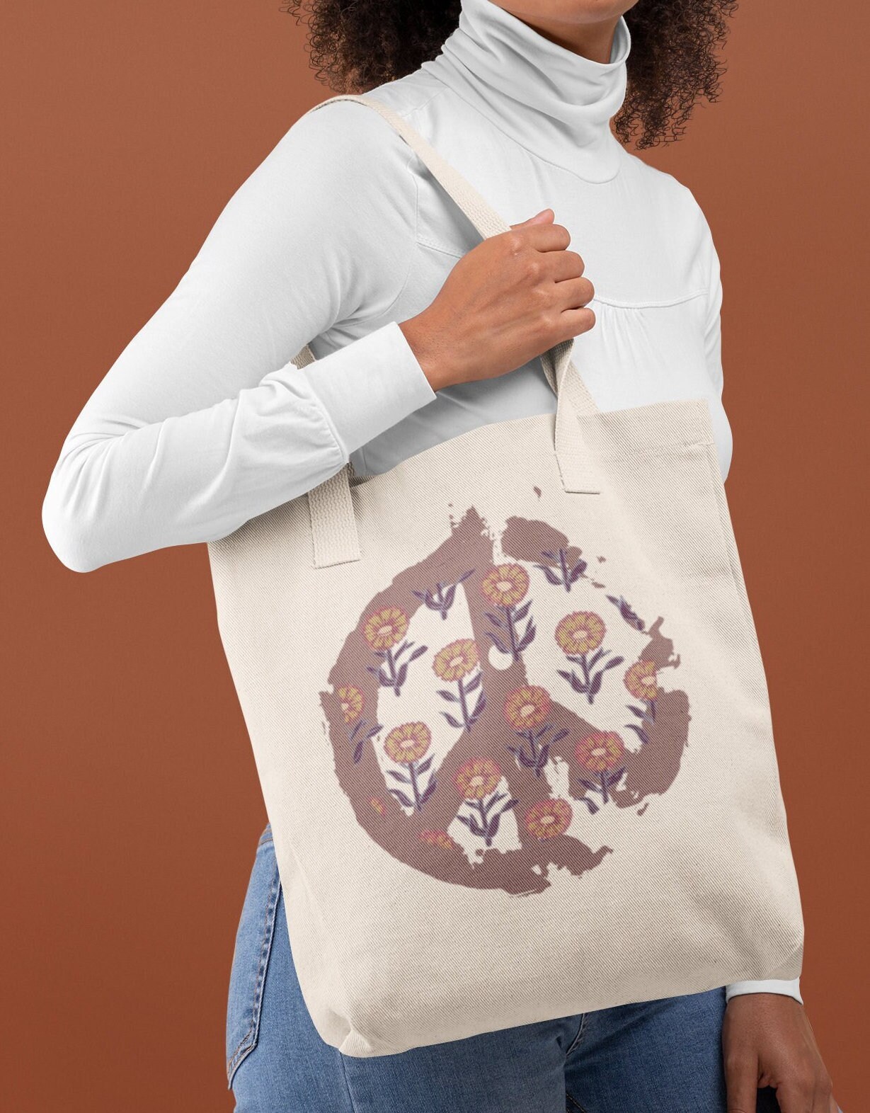 Peace Sign Tote Bag Boho Peace Sign Block Print Tote Bag Gift for Her ...