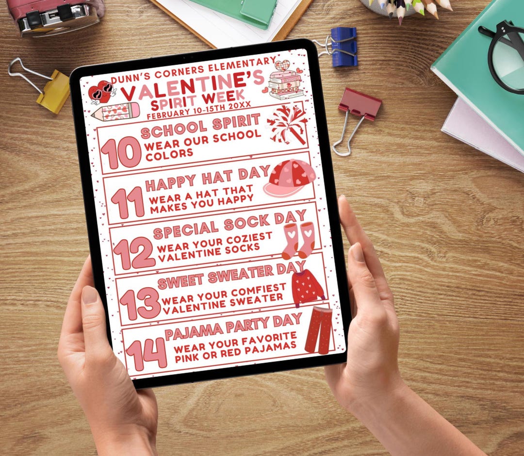 Editable Valentine February Spirit Week Flyer,valentine's Spirit Week ...