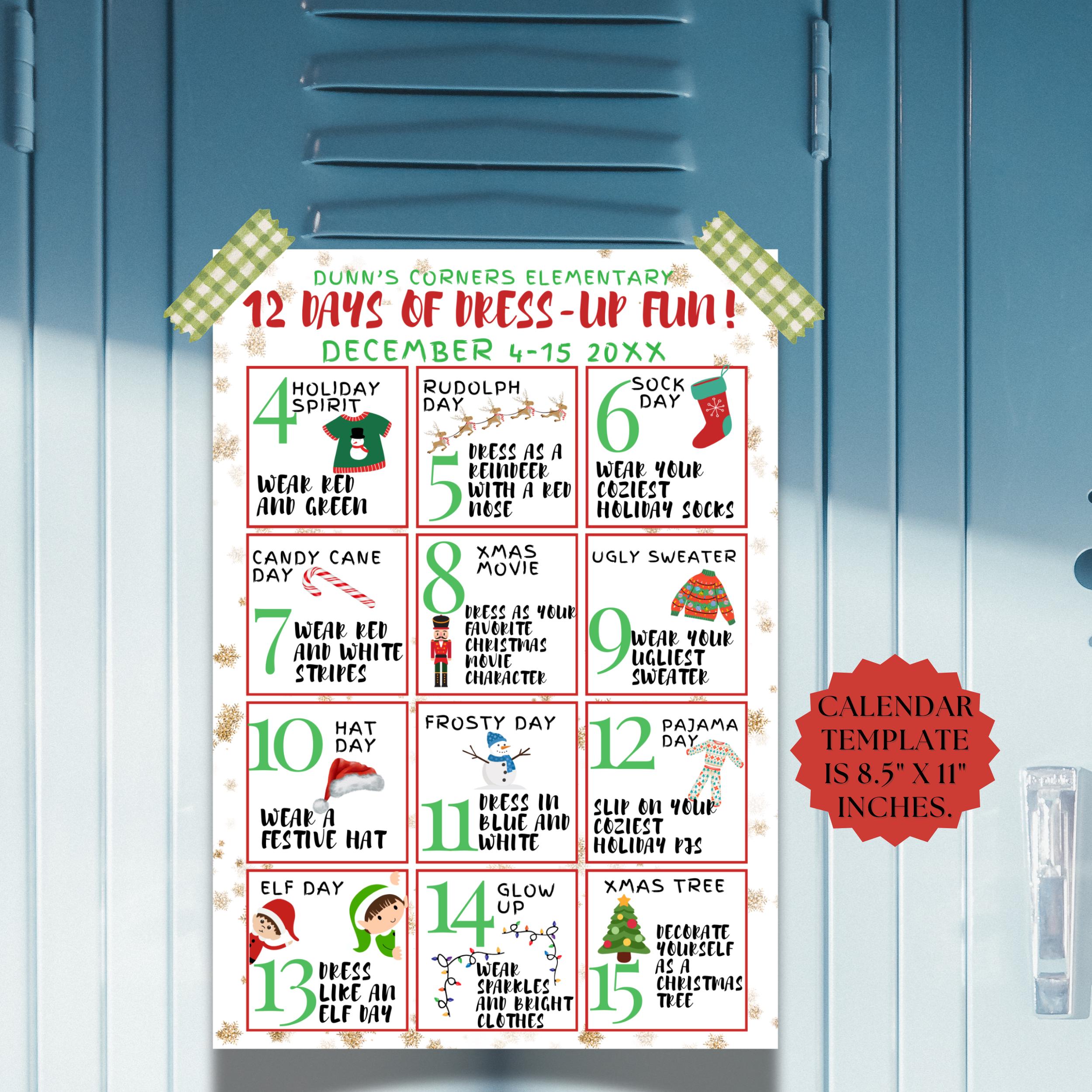 Winter Spirit Week Template Editable Christmas Spirit Week Flyer School ...