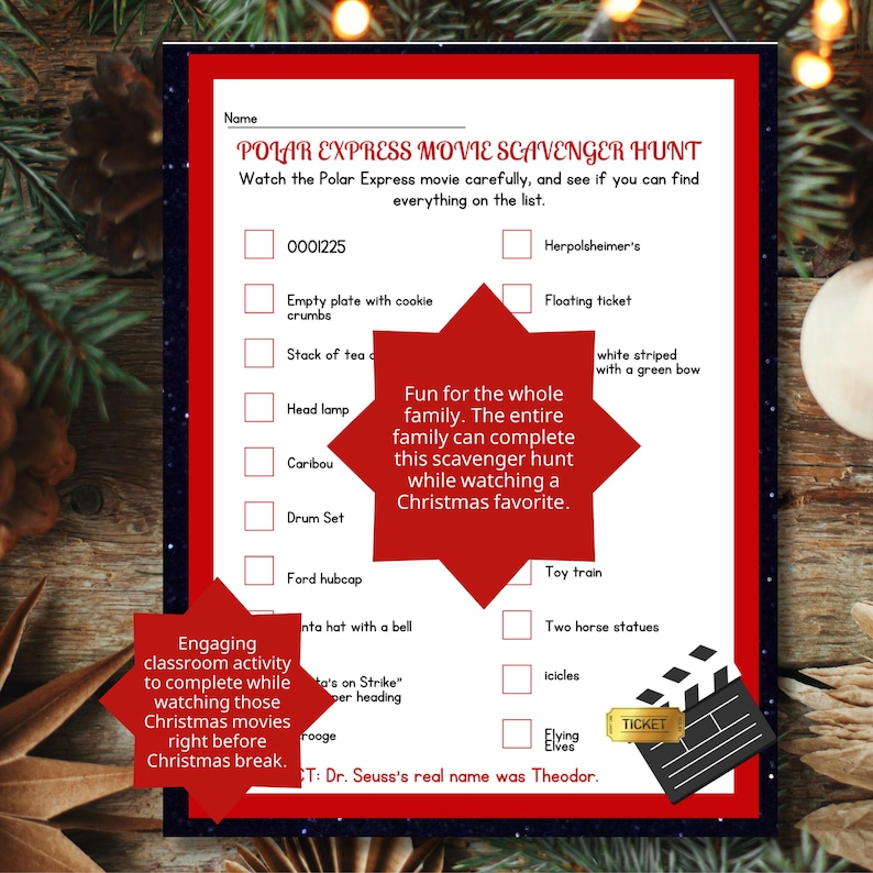 Christmas Movie Night Scavenger Hunt Christmas Movie Activity Family ...