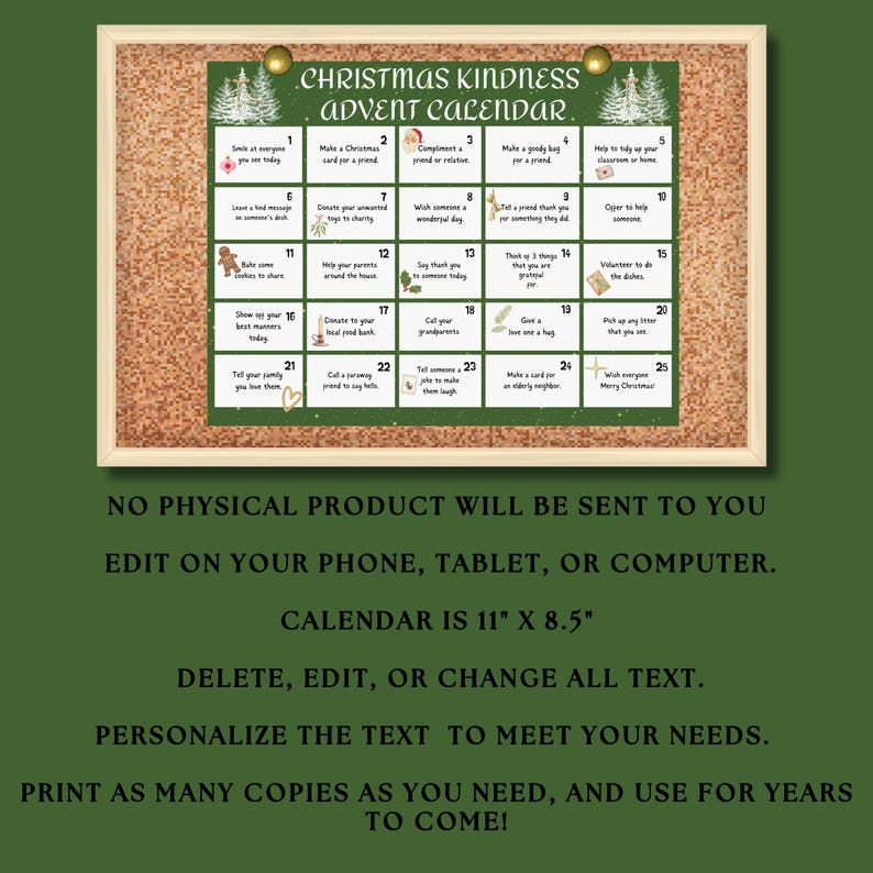 Kindness Advent Calendar Teen Advent Calendar Printable Advent Calendar ...