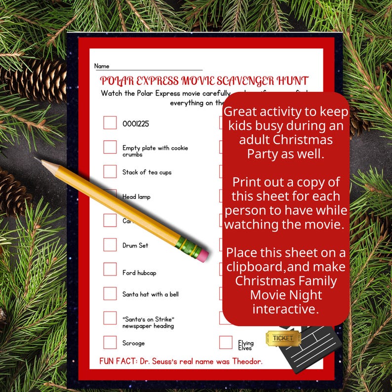 Christmas Movie Night Scavenger Hunt Christmas Movie Activity Family ...