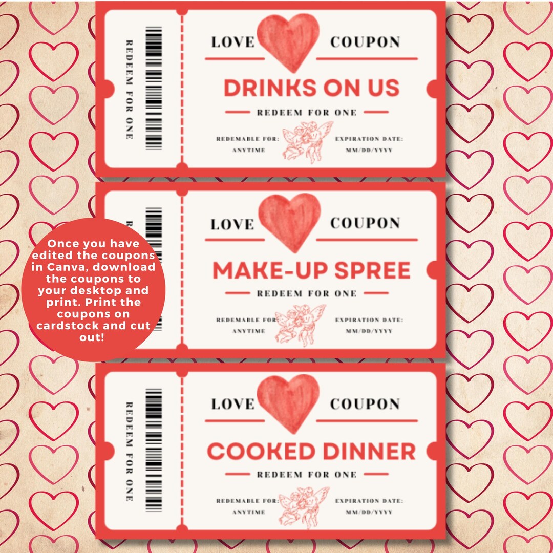 Printable Love Coupons Book for Her for Him, Customizable Valentines ...