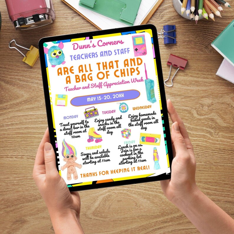 Editable 90s Teacher Appreciation Flyer, Editable Retro Template for ...