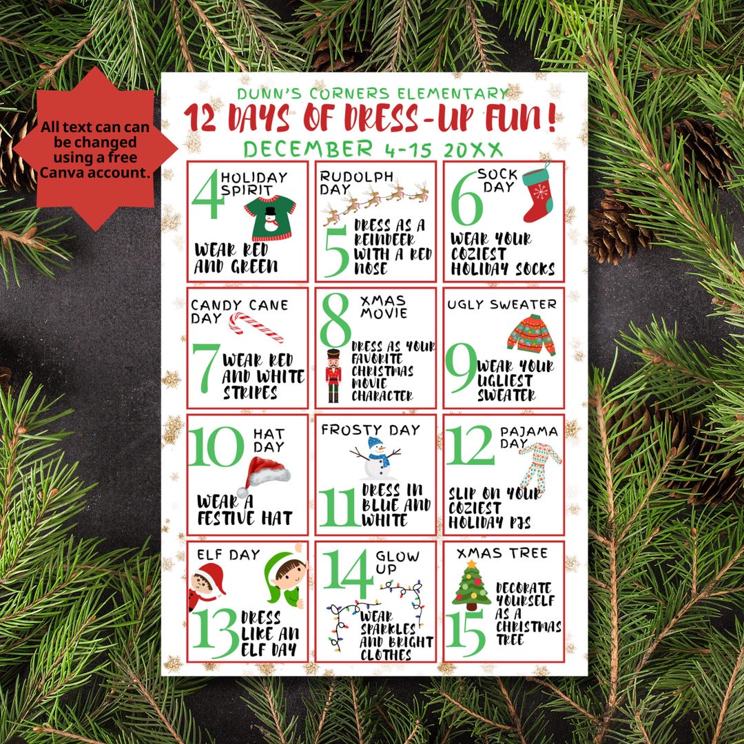 Winter Spirit Week Template | Editable Christmas Spirit Week Flyer ...