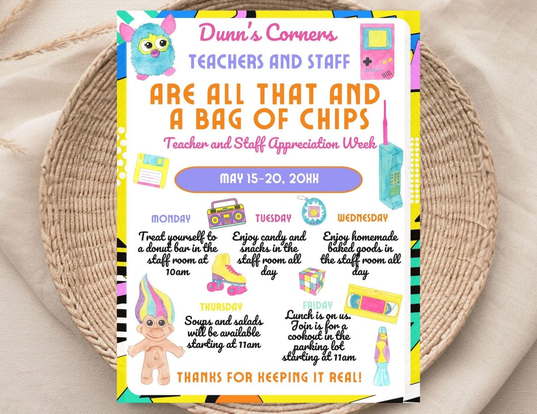 Editable 90s Teacher Appreciation Flyer, Editable Retro Template for ...