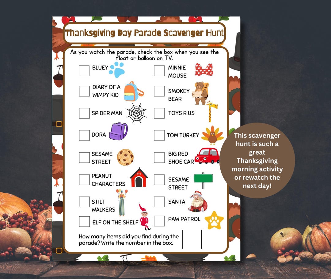 Instant Download 2024 Thanksgiving Day Parade Scavenger Hunt ...