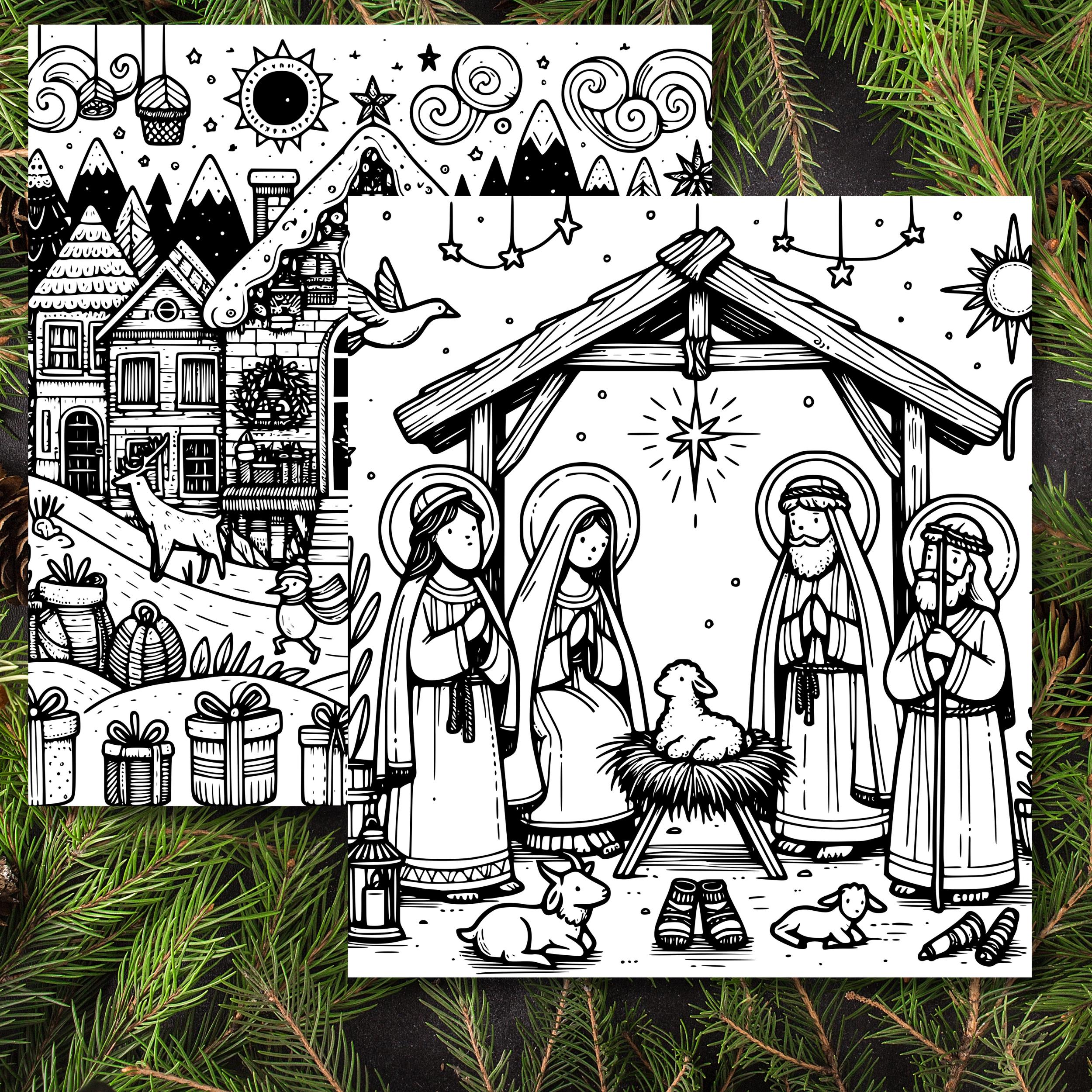 Nativity Coloring Page Advent Calendar instant Download Nativity Advent ...